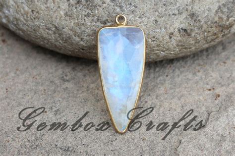 Natural Rainbow Moonstone Dagger Briolette Sterling Silver Etsy
