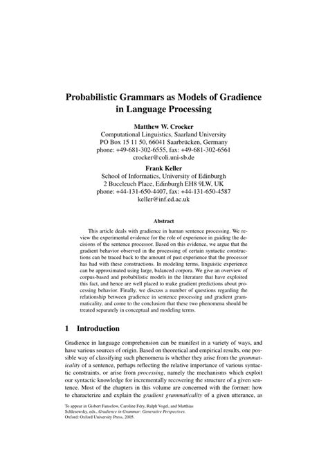 Pdf Probabilistic Grammars As Models Of Gradience In Language Processing