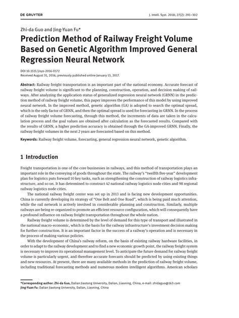 Pdf Prediction Method Of Railway Freight Volume Based On Genetic