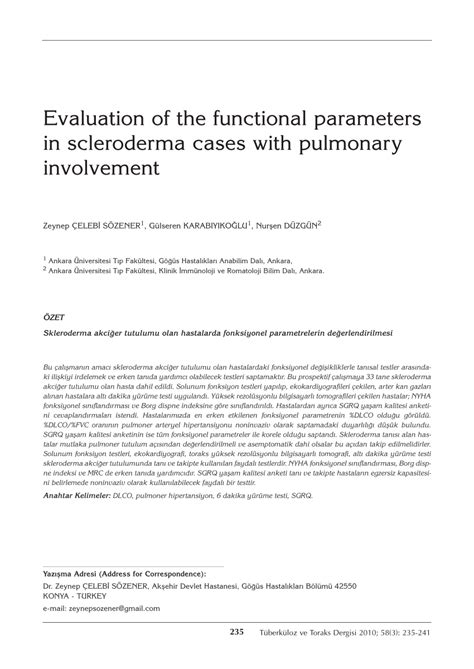 Pdf Evaluation Of The Functional Parameters In Scleroderma Cases With Pulmonary Involvement