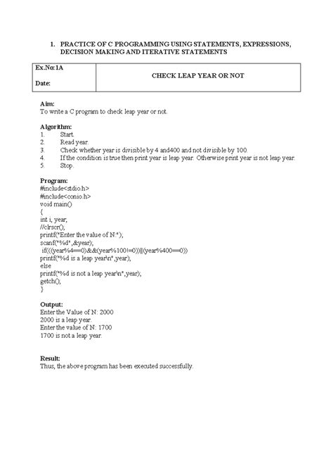 Practice Of C Programming Using Statements 1 Practice Of C Programming Using Statements