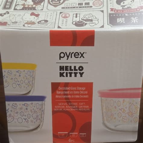 Pyrex Kitchen Pyrex Hello Kitty Glass Storage Set With Yellow Blue