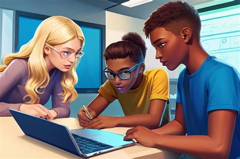 Premium Photo Peer Tutoring Apps In Futuristic Classrooms