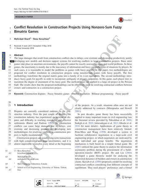 pdf conflict resolution in construction projects using nonzero sum