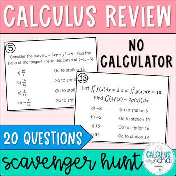AP Calculus AB Multiple Choice No Calculator Review Activity TPT