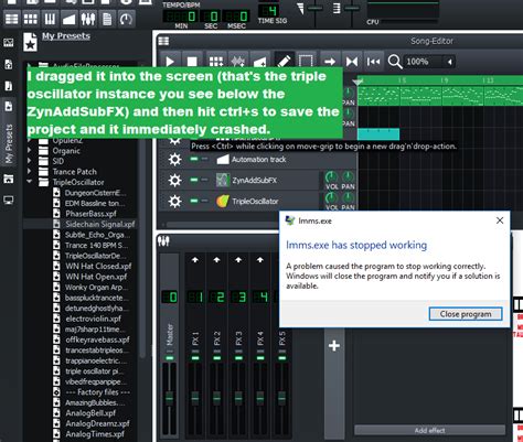 Presets With Peak Controller Crash LMMS After Previewing Issue 3897 LMMS Lmms GitHub