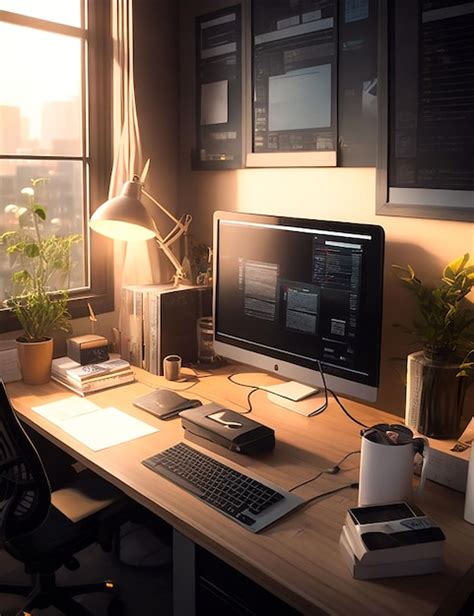 Premium Ai Image View Of 3d Personal Computer With Workstation And Office Items Generate By Ai