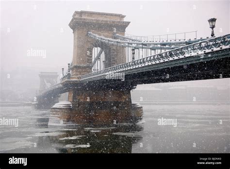 Szechenyi Chain Bridge Széchenyi Lánchíd In A Snow Storm Crossing