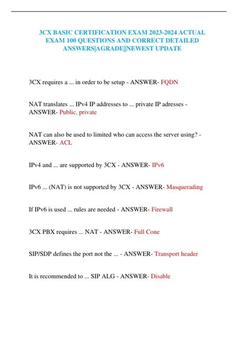 3cx basic certification exam actual exam 100 questions and correct