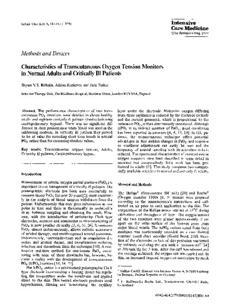 Pdf Transcutaneous Carbon Dioxide Tension And Oxygen Saturation Monitoring Versus Arterial