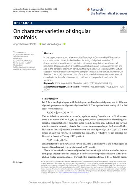 Pdf On Character Varieties Of Singular Manifolds