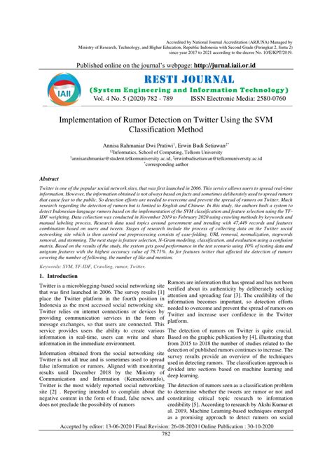 Pdf Implementation Of Rumor Detection On Twitter Using The Svm