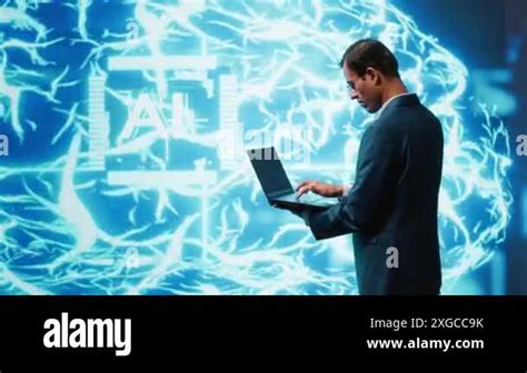 System Administrator Working On Laptop Programming Artificial Intelligence Computing Simulating