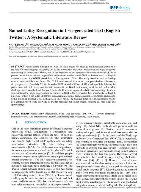 Pdf Named Entity Recognition In User Generated Text English Twitter A Systematic Literature