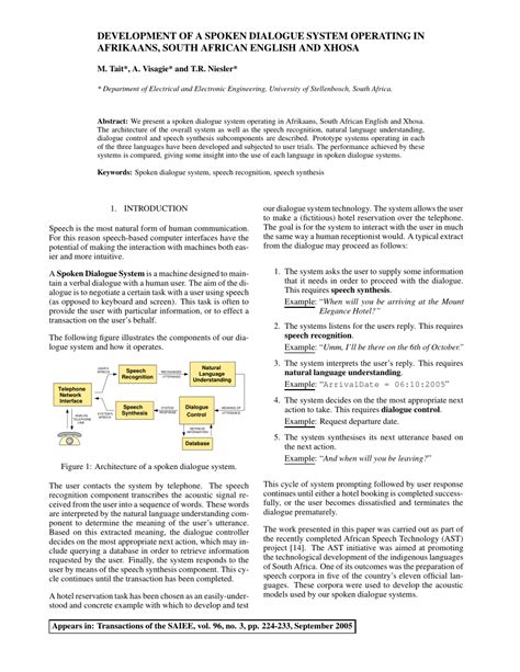Pdf Development Of A Spoken Dialogue System Operating In Afrikaans South African English And
