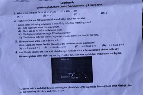 section aconsists of multiple choice type questions of 1 mark each 1 w