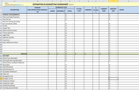 Excel Spreadsheet For Construction Estimating Laobingkaisuo In In