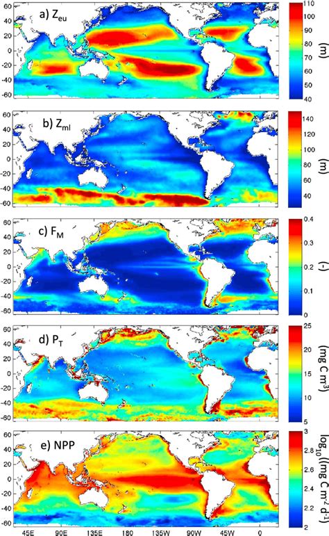Time Mean Distributions Of A The Euphotic Zone Depth Z Eu B The