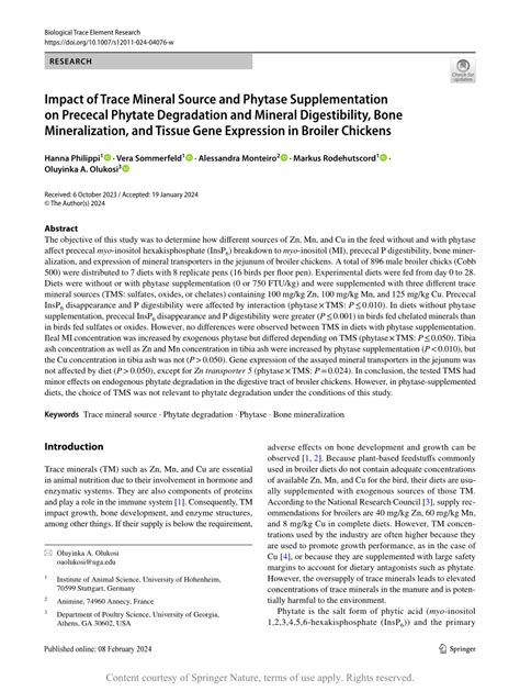 Pdf Impact Of Trace Mineral Source And Phytase Supplementation On Prececal Phytate Degradation