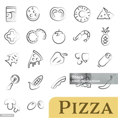 패스트 푸드 피자 재료 세트 맛있는 이탈리안 요리의 얇은 라인 피자 가게 아이콘 음식에 대한 스톡 벡터 아트 및 기타 이미지 음식 고기 그리기 Istock