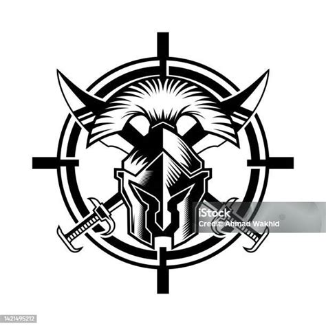 스파르타 헬멧과 검 원 모양 로고 벡터 일러스트레이션 군대 병기 회사 팀 게임 체육관 피트니스 용 템팔트 로고 전사 사람의 역할에 대한 스톡 벡터 아트 및 기타 이미지