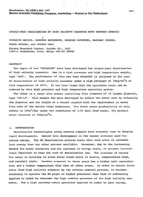 Pdf Single Pass Desalination Of High Salinity Sea Water With Reverse Osmosis Dokumen Tips