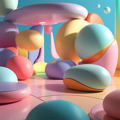 Abstract 3d Render Of Colorful Geometric Cubes And Balloon Floating On