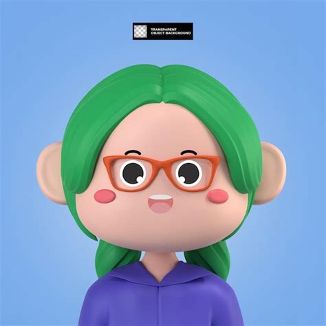 고립 된 3d 여성 만화 캐릭터 아바타 프리미엄 Psd 파일