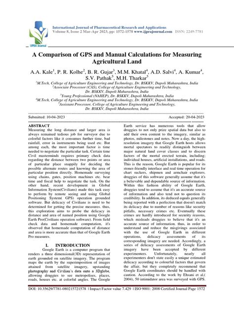 A Comparison Of Gps And Manual Calculations For Measuring Agriculture Land Pdf Surveying