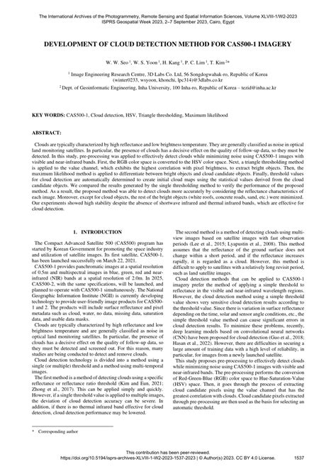 Pdf Development Of Cloud Detection Method For Cas500 1 Imagery