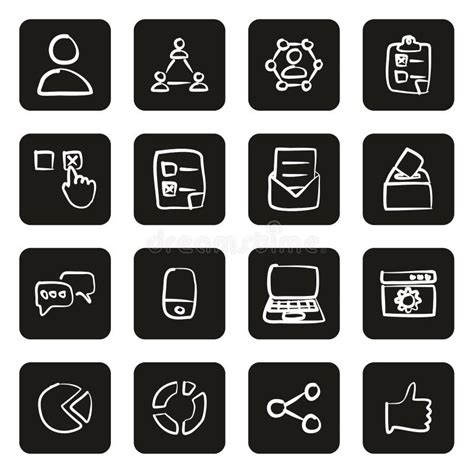 Survey Or Poll Icons White On Black Flat Design Circle Set Big Stock