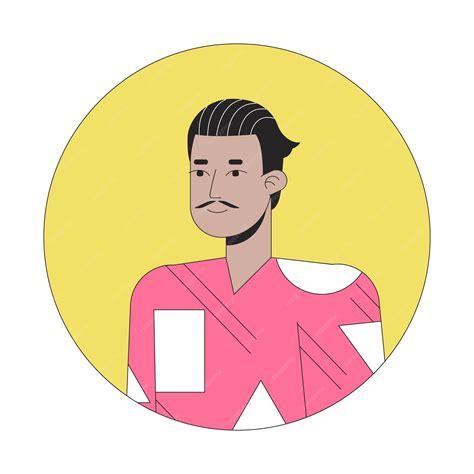 연필 ⁇ 수염을 가진 히스패닉 성인 남성 2d 라인 ⁇ 터 아바타 일러스트레이션 70년대 라틴계 남성 영감을 받은 옷 윤