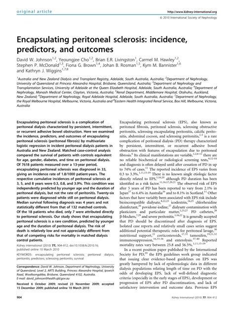 Pdf Encapsulating Peritoneal Sclerosis Incidence Predictors And Outcomes