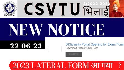 Lateral Exam Form For Diploma 6th Sem CSVTU YouTube