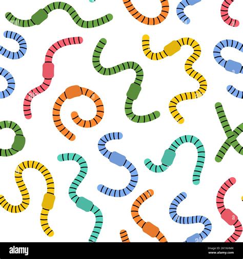 Colored Earthworms Seamless Pattern Curled Worms Background Terrestrial Annelids Worms Hand