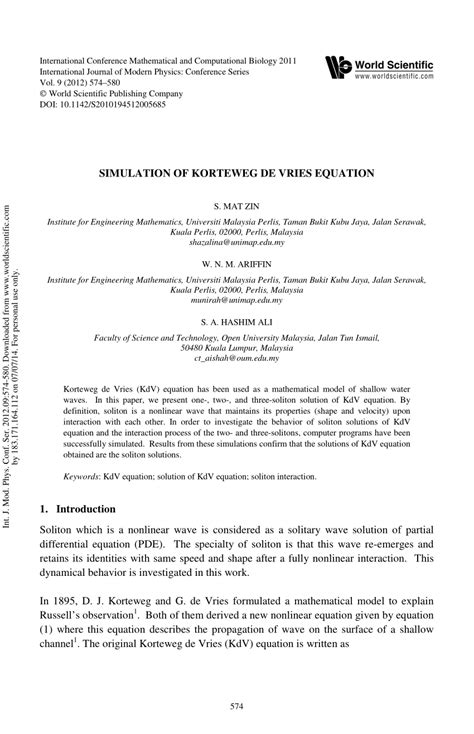 Pdf Simulation Of Korteweg De Vries Equation
