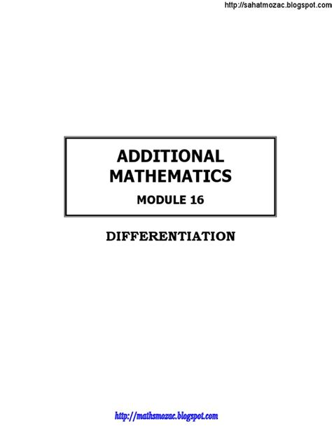 Additional Mathematics Differentiation Pdf Tangent Volume