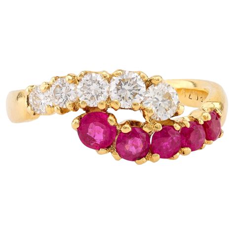 Vintage Sapphire Diamond 18k Yellow Gold Bypass Ring For Sale At 1stdibs