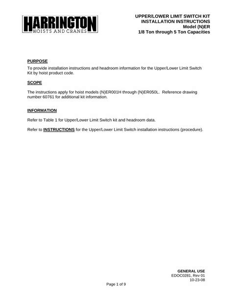 Pdf Upperlower Limit Switch Kit Installation Instructions Model