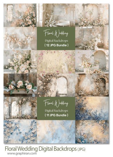 دانلود ۲۳ بک دراپ دیجیتال عروسی Floral Wedding Digital Backdrops