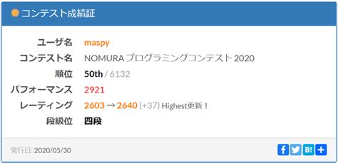 Atcoder 参加感想 20200530nomura プログラミングコンテスト 2020 Maspyのhp