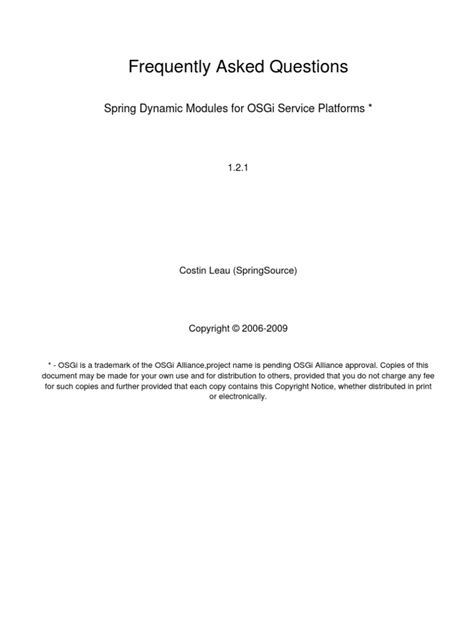 Frequently Asked Questions Spring Dynamic Modules For Osgi Service Platforms Pdf Library