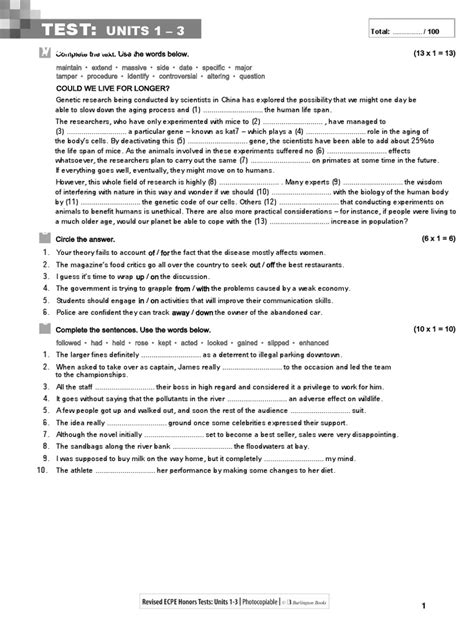 Revecpe Honors Revtest U1 3 26058 Pdf Ageing Life