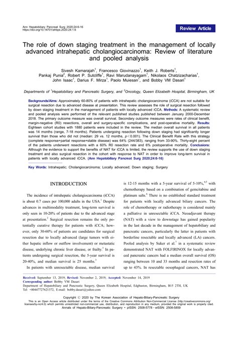 Pdf The Role Of Down Staging Treatment In The Management Of Locally Advanced Intrahepatic