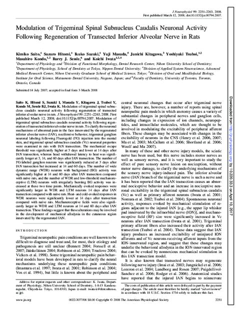 Pdf Modulation Of Trigeminal Spinal Subnucleus Caudalis Neuronal Activity Following