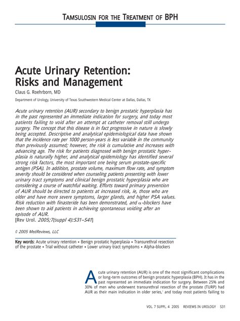 Pdf Acute Urinary Retention Risks And Management
