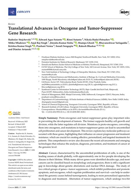 Pdf Translational Advances In Oncogene And Tumor Suppressor Gene Research