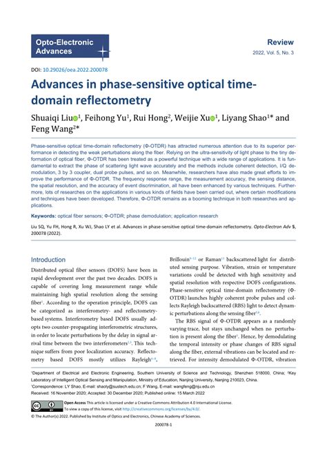 Pdf Advances In Phase Sensitive Optical Time Domain Reflectometry