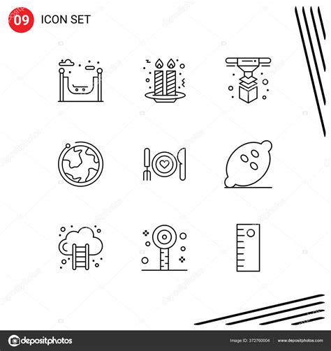 Pack Creative Outlines Food Dinner Printer Hotel World Editable Vector Stock Vector By ©flatart