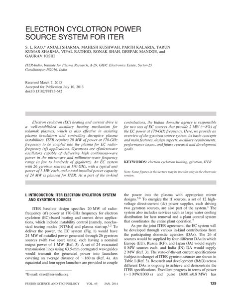 Pdf Electron Cyclotron Power Source System For Iter